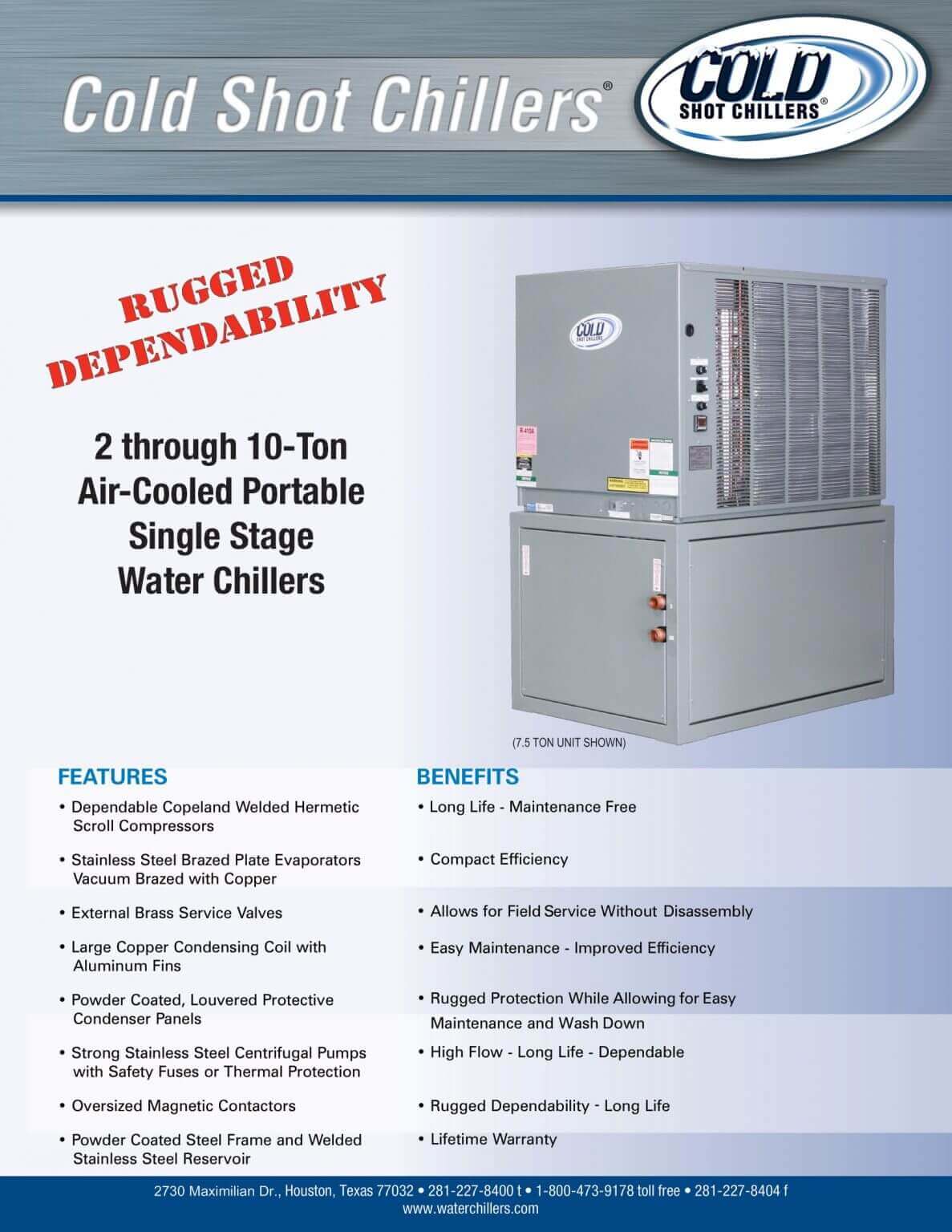 Cold Shot Single Stage Water Chillers Brochure | M&M Equipment Corp