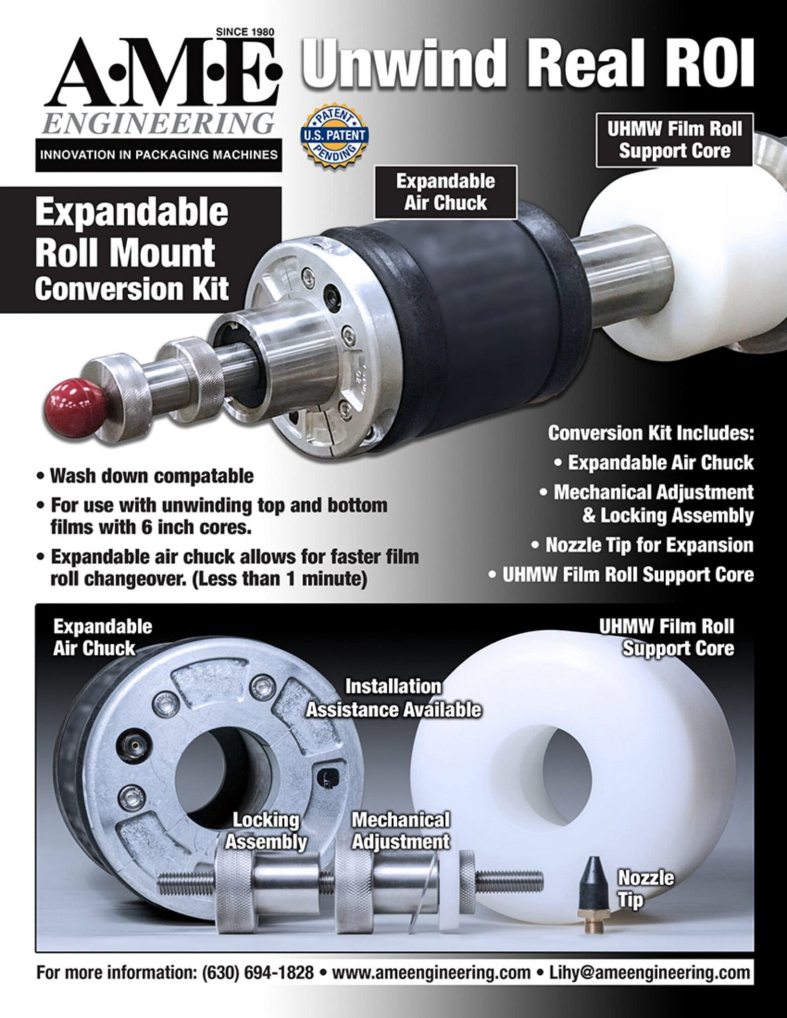 AME Engineering Expandable Roll Mount Conversion Kit Unwind Real ROI ...