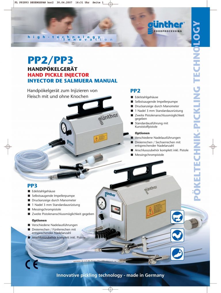 Günther PP2/PP3 Hand Pickle Injector Brochure | M&M Equipment Corp