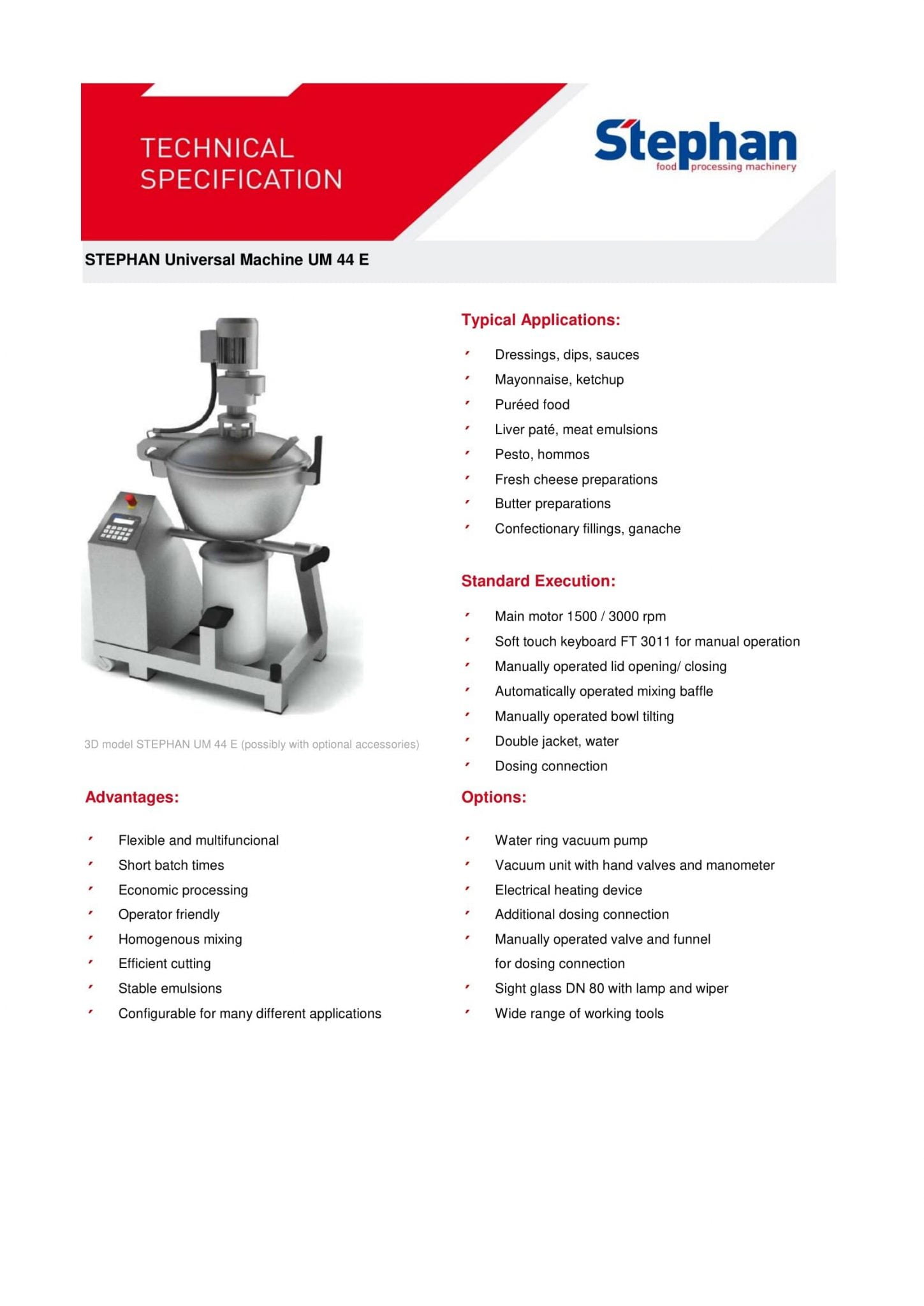 Stephan UM 44 E Universal Machine Brochure | M&M Equipment Corp