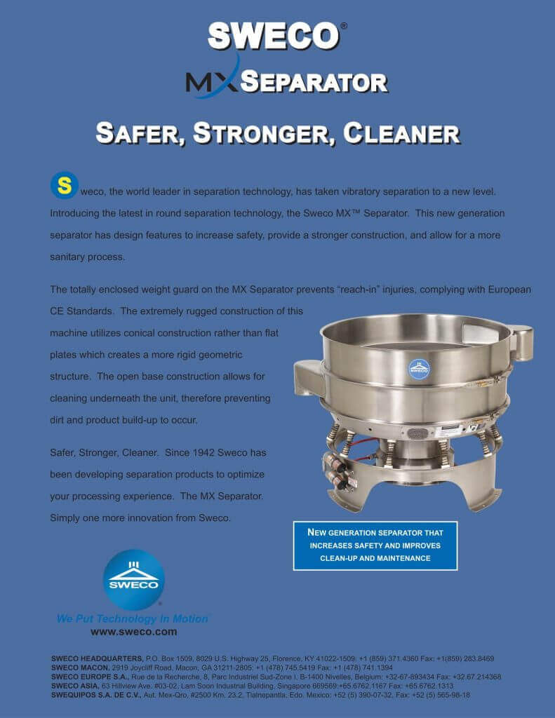 Sweco MX Separator Brochure | M&M Equipment Corp