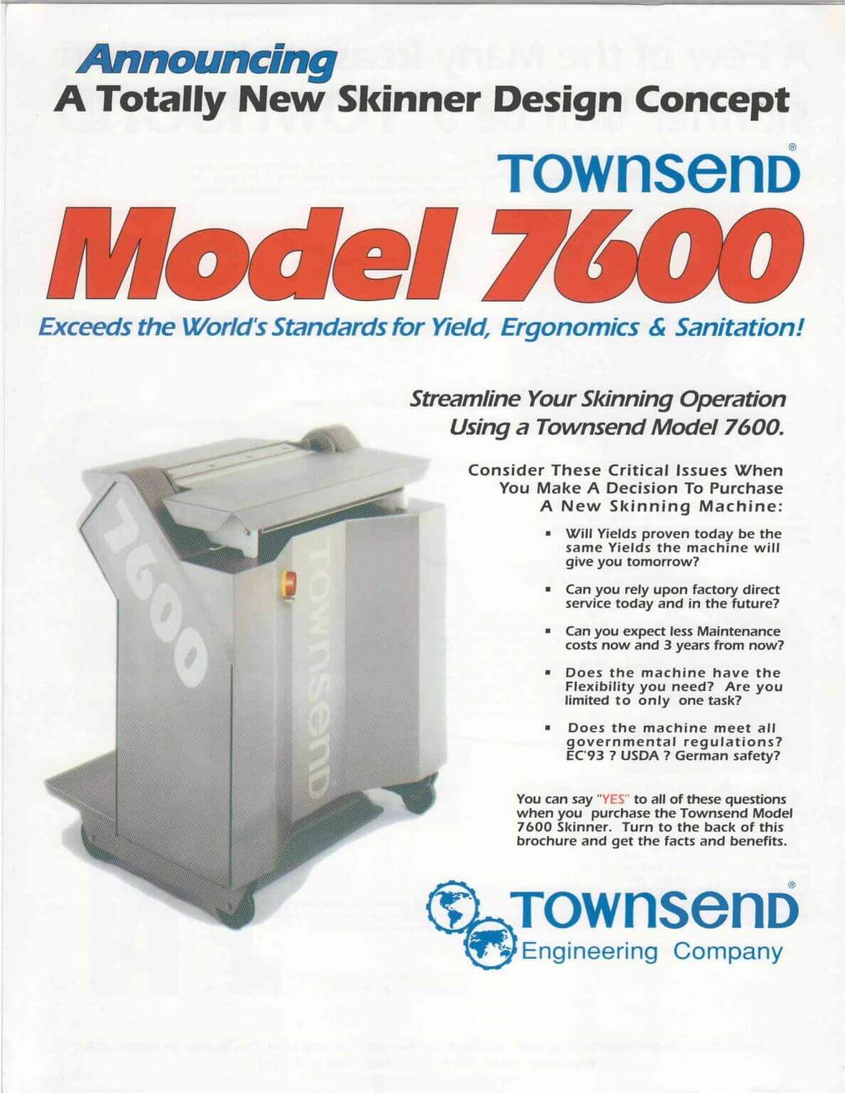 Townsend 7600 Skinner Brochure | M&M Equipment Corp