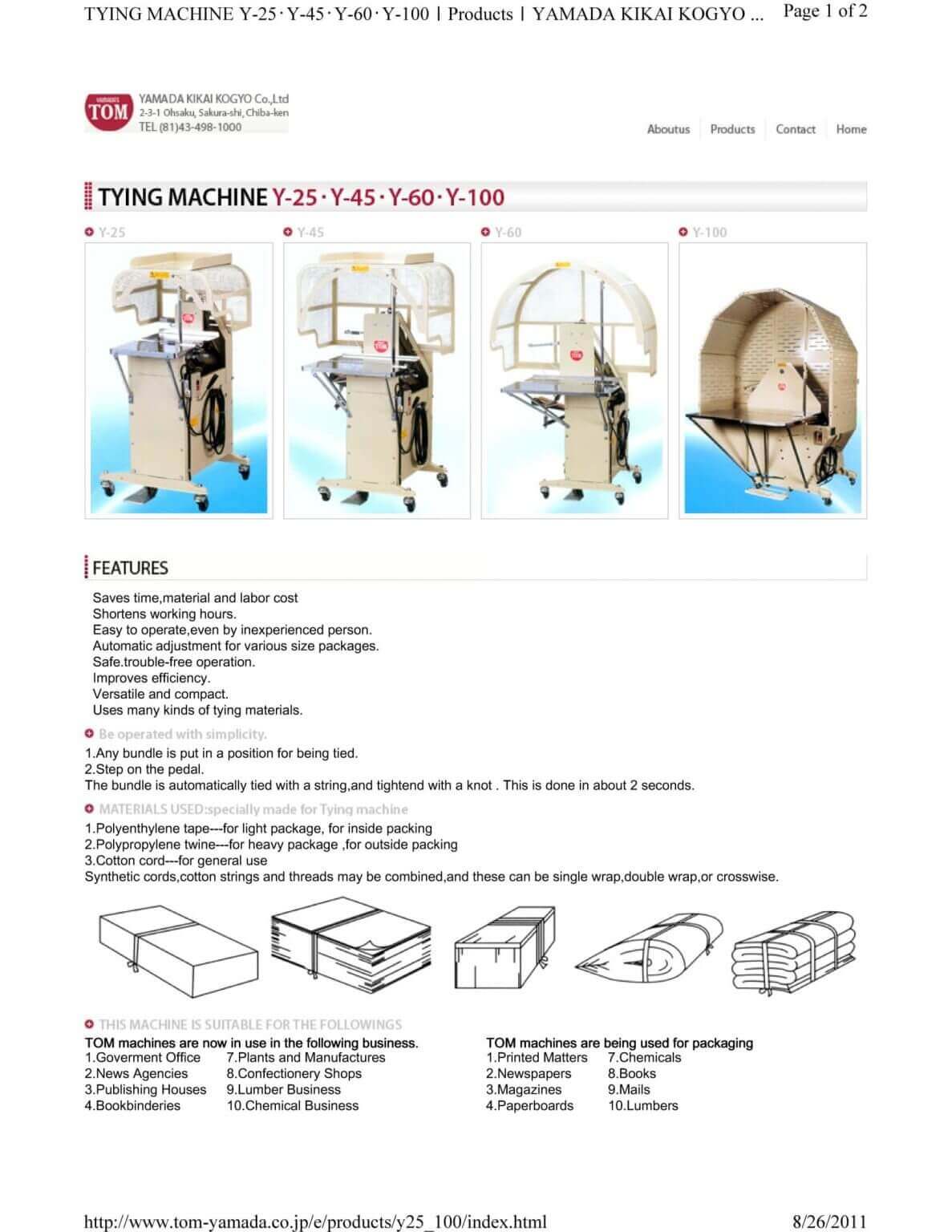 Tom-Yamada Y Series Tying Machines Brochure | M&M Equipment Corp